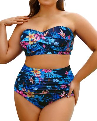 Yonique Zweiteiliger Damen-Badeanzug, &Uuml;bergr&ouml;&szlig;e, hohe Taille, Bandeau-Bikini, Bauchweg-Badeanzug, 22 Plus