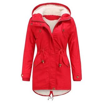 Generic Parka dhiver &agrave; capuche pour femme - Coupe ajust&eacute;e - Doudoune chaude doubl&eacute;e Sherpa - Manteau dext&eacute;rieur pour femme, Rouge, 5XL