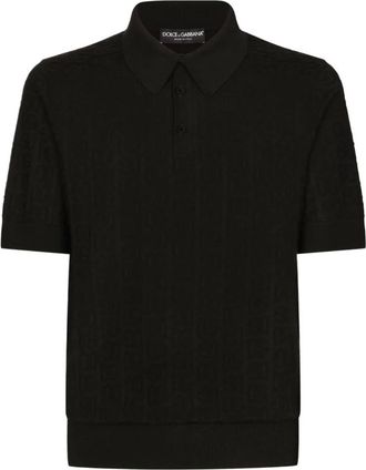 Dolce & Gabbana Homme, Tops, Noir, Taille: L Polo Monogramme Jacquard