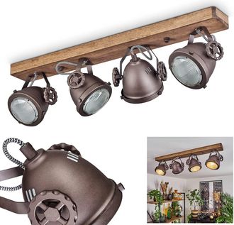 HOFSTEIN Deckenleuchte Herford, verstellbare Deckenlampe aus Metall/Holz/Glas in Dunkelbraun/Braun/Klar, 4-flammig, 4 x GU10-Fassung, dreh- u. schwenkbarer Spo
