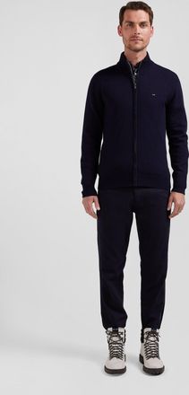 Eden Park Cardigan Zipp&eacute; En Laine Et Coton Uni Bleu Marine