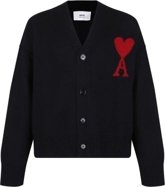Ami Homme, Pulls, Noir, Taille: L Gilet Noir Pull avec D&eacute;tail Coeur