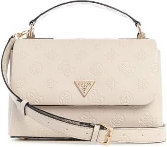Guess sac à main sac à épaule bandoulière Tisha Top Handle Flap Bag Stone Logo écru