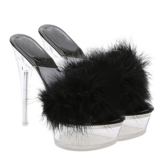 Garneck Sandales Talons Fins Transparente pour Femmes Chaussures à Talon Haut Confortables et Mode avec Décoration Fluffy pour Soirée et Usage Quotidien