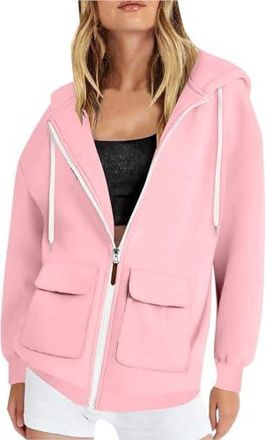 Generic Vestes pour femmes, veste polaire &agrave; capuche grande taille pour fermeture &eacute;clair, v&ecirc;tements dext&eacute;rieur d&eacute;contract&eacute;s, confortables, doux et chauds, v&ecirc;te