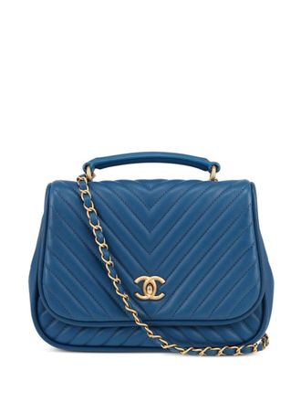Chanel sac porté épaule à matelassage chevrons (2018) - Bleu