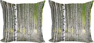 Abakuhaus Birke Dekokissen Kissenbezug 2er Pack, Spätsommer-Laub, Modern Accent Doppelseitiger Digitaldruck, 40x40, Grün Hellgrau Schwarz
