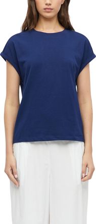 s.Oliver Kurzarmshirt S.OLIVER, Damen, Gr. 38, blau (midnight blau), Web, Obermaterial: 100% Baumwolle, unifarben, normal h&uuml;ftbedeckend, Rundhals, abgesteppte 