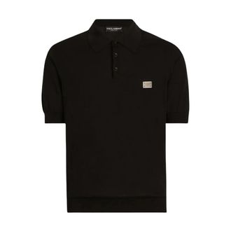 Dolce & Gabbana Baumwoll-Polohemd mit Logo-Etikett - - Tops - Herren - Schwarzk - XL