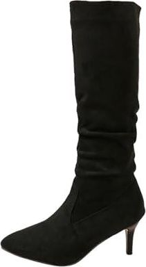 Generic Bottes hautes au genou pour femme - Bout pointu - &Eacute;l&eacute;gantes - Couleur unie - Similicuir - Confortables - Extensibles - &Agrave; enfiler - Talon chaton - Pour