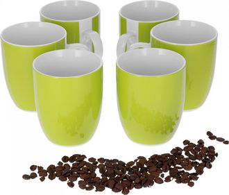 Van Well van Well Vario 6er Kaffeetassen-Set - Porzellan-Tasse groß - in fröhlichen Farben - pflegeleichtes Tassen-Set - für Spülmaschine & Mikrowelle geeignet