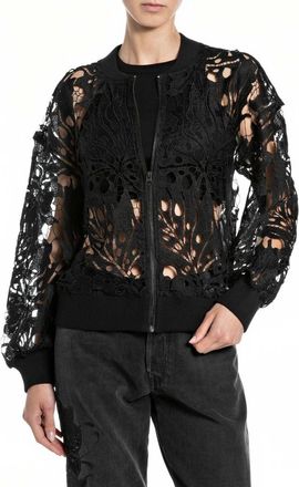 Replay Femme, Pulls, Noir, Taille: 36 FR Gilet en dentelle zipp&eacute;