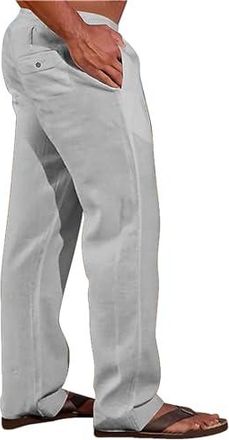 Generic Pantalon Coton Lin Homme D&eacute;contract&eacute; Fluide Pants De Plage &Eacute;t&eacute; Coton en Lin L&eacute;ger Respirant Yoga Jogging Pantalons Jambe Large en D&eacute;contract&eacute; Pantalon