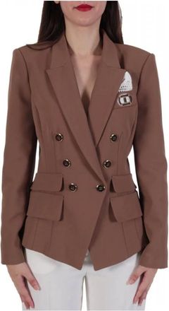 Elisabetta Franchi Femme, Vestes, Brun, Taille: 44 FR Cross Logo Scarf Jacket