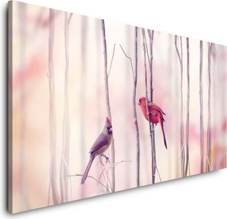 Paul Sinus Art Vögel auf Ästen 120x 60cm Panorama Leinwand Bild XXL Format Wandbilder Wohnzimmer Wohnung Deko Kunstdrucke