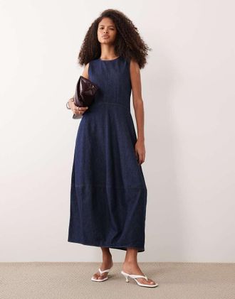 Arket Robe en jean sans manches bouffante - Bleu fonc&eacute; d&eacute;lav&eacute;