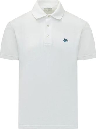 Etro Homme, Tops, Blanc, Taille: XL Polo en Piqu&eacute; de Coton avec Broderie Pegaso