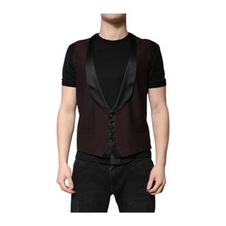 Dolce & Gabbana Homme, Vestes, Brun, Taille: XL Gilet Robe en Laine Bordeaux