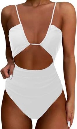 Generic Maillot De Bain Femme Gainant Et Amincissant, Sexy, Flatteur, décolleté Haut, Mignon, Dames (White, M)