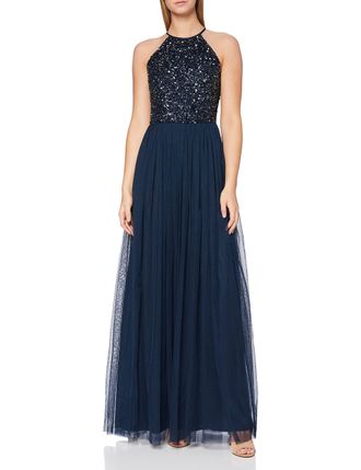 Maya Damen Maya Deluxe Womens Bridesmaid Maxi Dress Halter Neck Sequin Embellished Prom Graduation Wedding Brautjungfernkleid, Navy, EU 54(UK 26)