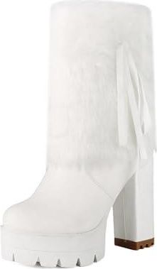 Generic Bottes Dhiver Doubl&eacute;es Pour Femmes, &Agrave; Talon Bloc &Eacute;l&eacute;gantes Bottes Cuir PU Bord&eacute;es Fourrure Avec Col Montant Fourrure Fermeture &Eacute;clair La Cheville Bott