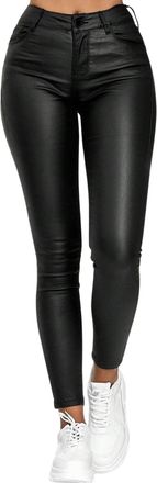 SOLY HUX Hosen Damen Eleagnt PU Leder Legginghose Skinny Fit Kunstlederhosen mit Taschen Leggings Herbst Party Festival Outfit Schwarz XXL