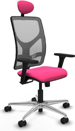 Piqueras y Crespo Schreibtischstuhl mit Rollen, mit 3D-Armlehnen, h&ouml;henverstellbare Lendenwirbelst&uuml;tze und festes Kopfteil, ausgestattet mit 3 Positionen, Grau/Rosa