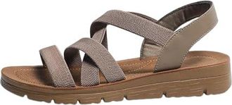 Generic Sandales plates confortables &agrave; large largeur avec bout ouvert et sangle de cheville &eacute;lastique pour le printemps et l&eacute;t&eacute;, chaussures de marche d&eacute;contra