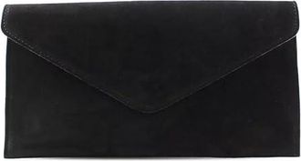 Generic Pochette en daim italien pour femme, enveloppe métallique, sac à main pour soirée, Noir, Medium Clutch