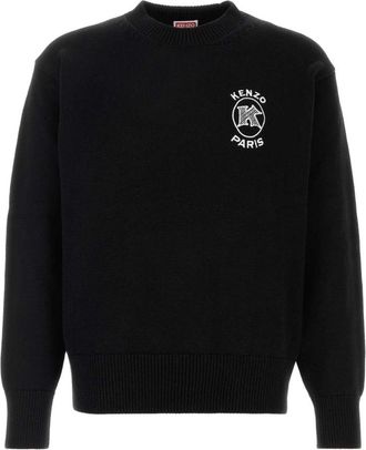 Kenzo Homme, Pulls, Noir, Taille: XL Pull Brod&eacute; Embl&egrave;me Paris