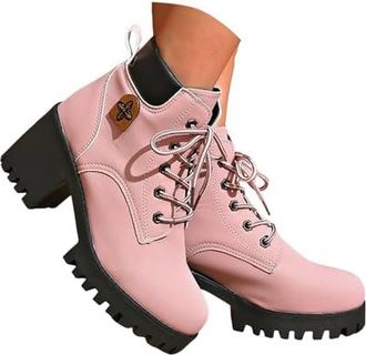 Generic Bottines de neige pour femme avec doublure en fourrure - Bottes de combat chaudes &agrave; lacets - Confortables - Tendance - Antid&eacute;rapantes - Coupe large - 