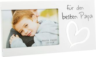 Brandsseller Bilderrahmen 25x13x1,5 cm Fotorahmen - für den besten Papa - mit Spiegelherz Matt Weiß
