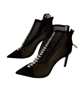 Jimmy Choo London Black Mesh Kix 100 Crystal Ankle Boots Size 37