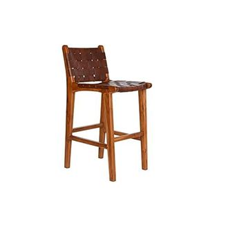 DKD Home Decor Hocker Teak Braun Leder (41 x 53 x 90 cm)