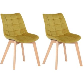 Clp Lot de 2 Chaises de salle à manger Passaic velours avec pieds en Bois de hêtre Jaune