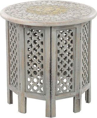 Beliani Beliani - Table dappoint Grise en Bois de Manguier à Base Ajourée Octogonale Vintage Jagori