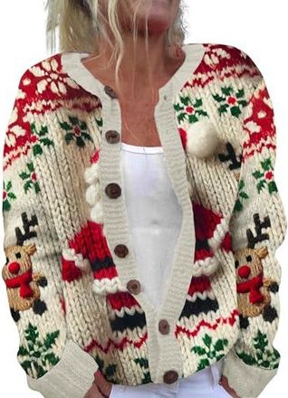 Generic Cardigan Décontracté Ample et Léger pour Femme - Noël Festif avec Motifs Saisonniers Élégants - Ouvert sur le Devant, Noir Foncé, XXL
