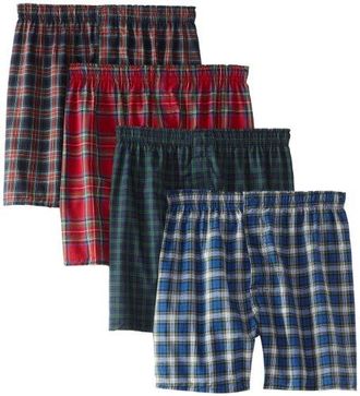Hanes Ultimate Mens 4-Pack FreshIQ Plaid Boxer with ComfortFlex Waistband-Assorted Colors, Small