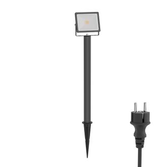LEDs Com LED Gartenstrahler FLIN mit Erdspieß, 40cm Sockel & Stecker für außen, schwarz, Scheinwerfer, IP66 wasserfest, 837lm warmweiß
