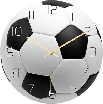 BESPORTBLE Kreative Acryl Wanduhr FußBall Design Mit Stummer Bewegung GroßE Zahlen FüR Wohnzimmer Schlafzimmer BüRo Dekorative HäNgende Uhr