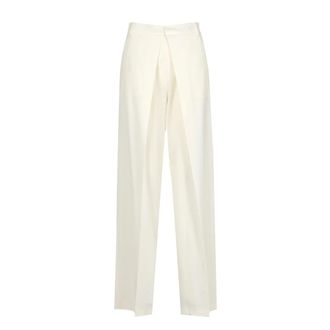 Erika Cavallini Semi Couture Cremewolle Straight Leg Hose - - Trousers - Damen - Beige - S