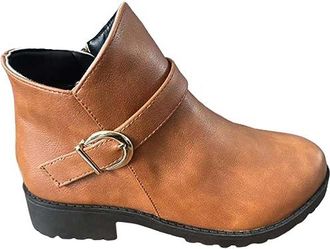 Generic Bottines pour femme à talon bas et bout pointu avec boucle de ceinture - Chaussures courtes avec fermeture éclair latérale - Semelle en caoutchouc ant