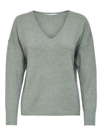 Only Damen Struktur Strickpullover V-Ausschnitt Sweater Lockerer Pullover Langarm Oberteil ONLRICA Life, Farben:Gr&uuml;n, Gr&ouml;&szlig;e:XL