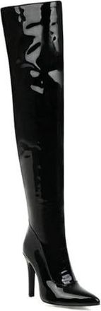 Generic Bottes hautes en cuir verni pour femme - Bout pointu - Fermeture &eacute;clair lat&eacute;rale - Tendance et confortable - Talon aiguille au-dessus du genou - Chaus