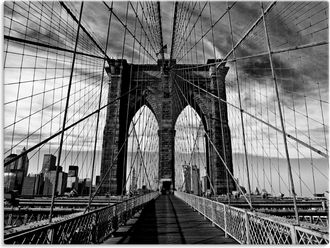 Artland Wanddeko Leinwand Bilder Wandbild 60x45 cm Architektur Brücken Fotografie Schwarz/Weiß Brooklyn Bridge - schwarz/weiss T9PB