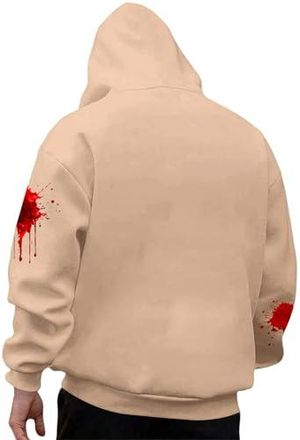 Generic Sweat &agrave; capuche dHalloween pour homme, pull &agrave; capuche avec empreintes de main de sang dHalloween | Pull tendance pour les vacances, kaki, XXL