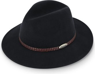 Fiebig Casual Traveller Wollfilzhut | Crushable & Waterproof Rollhut mit geflochtener Lederbandgarnitur (60-XL, Marineblau)