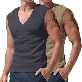 Generic Lot de 2 maillots de corps pour homme - Col en V - Couleur unie - Sans manches - D&eacute;contract&eacute; - D&eacute;bardeur de course - Coupe ajust&eacute;e - Respirant - Gilet