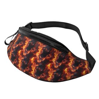 Generic Schultertaschen Mode Brusttasche Rotes Flammenmuster Verstellbarer G&uuml;rteltasche F&uuml;r Herren Wandern Sport 14X35Cm