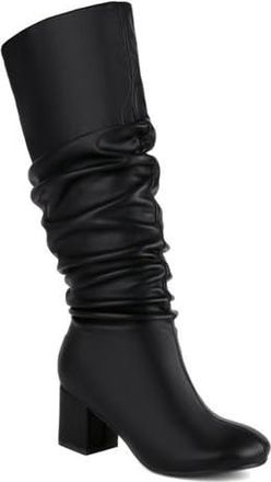Generic Bottes à bout rond et à talons carrés pour femme - Confortables - Large mollet - À enfiler, Noir, 39.5 EU